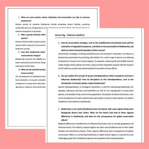 Factors That Maintain Biodiversity Reading And Printable Worksheet With