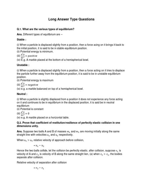 Long Answer Type Questions Pdf Collision Momentum