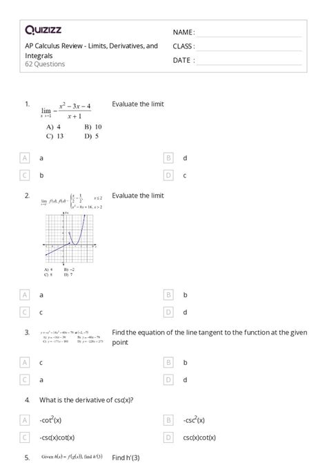 50 Derivatives Of Integral Functions Worksheets For 11th Grade On Quizizz Free And Printable