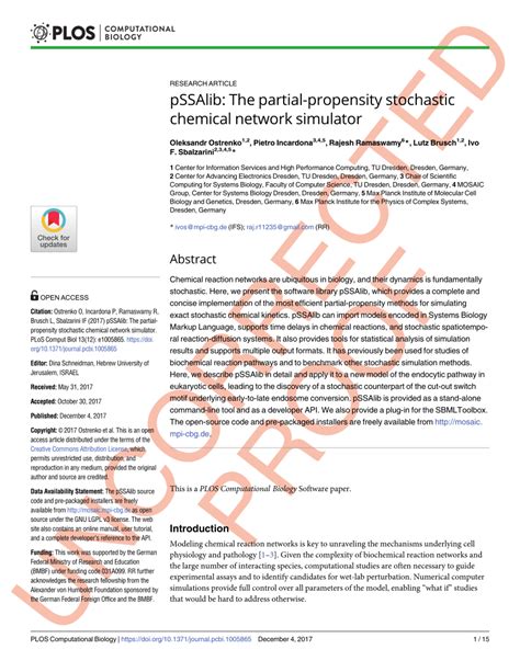Pdf Pssalib The Partial Propensity Stochastic Chemical Network Simulator