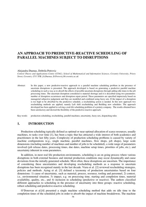 Pdf An Approach To Predictive Reactive Scheduling Of Parallel