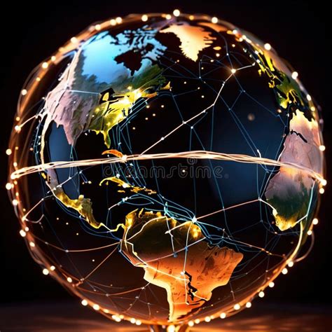 A Futuristic Digital Globe Showcasing Network Connections And Data Streams Stock Illustration