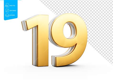 Golden Shiny 19 Digit Nineteen Number With Metallic Gleam On White