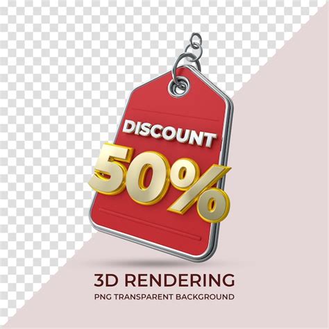 판매 태그 할인 50 3d 렌더링 절연 투명 배경 프리미엄 Psd 파일