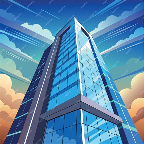 Premium Vector View From The Bottom Of Office Tower Skycrapper Building With Glass Windows In