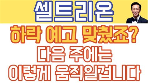 셀트리온 주가전망 하락 예고 맞췄죠 다음 주에는 이렇게 움직일겁니다 Youtube