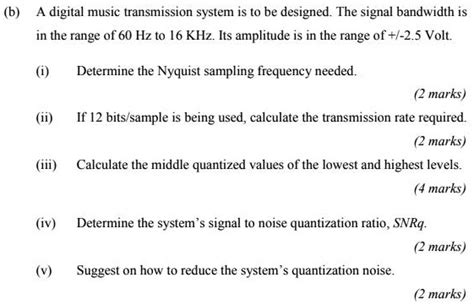 Get Answer B A Digital Music Transmission System Is To Be Designed