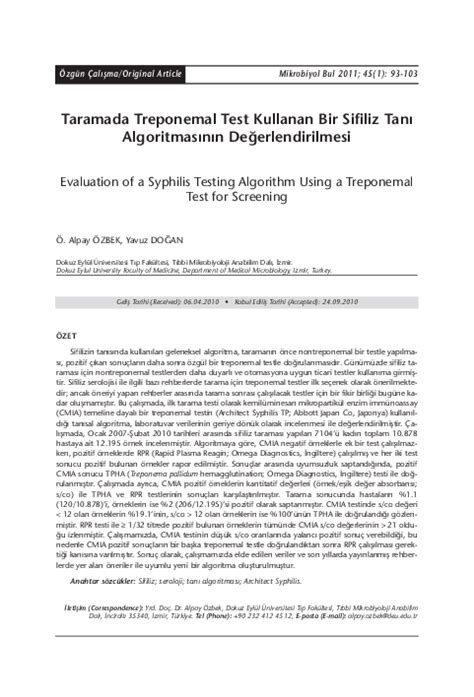 Pdf Evaluation Of A Syphilis Testing Algorithm Using A Treponemal