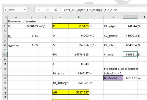 7 The Front Excel Sheet For The Pump Pipe System Download Scientific