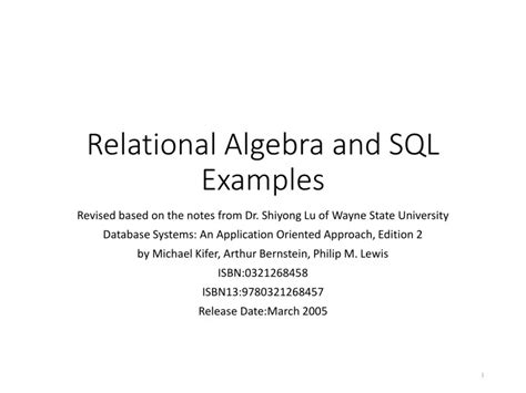 Ppt Sql Examples For Relational Algebra Queries Powerpoint