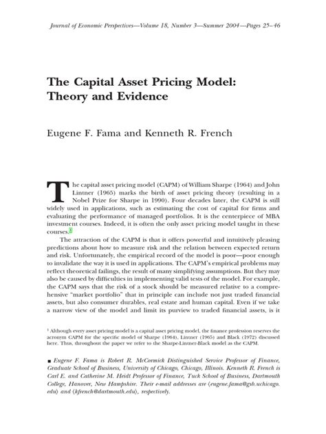 Xiii The Capital Asset Pricing Model Theory And Evidence Pdf Capital Asset Pricing Model