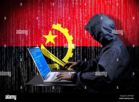 Anonymous Hooded Hacker Flag Of Angola Binary Code Cyber Attack