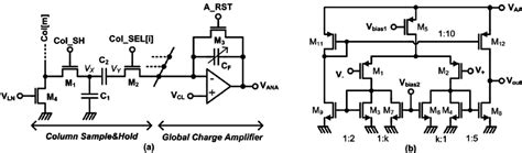 a global and column level analog readout circuits b current