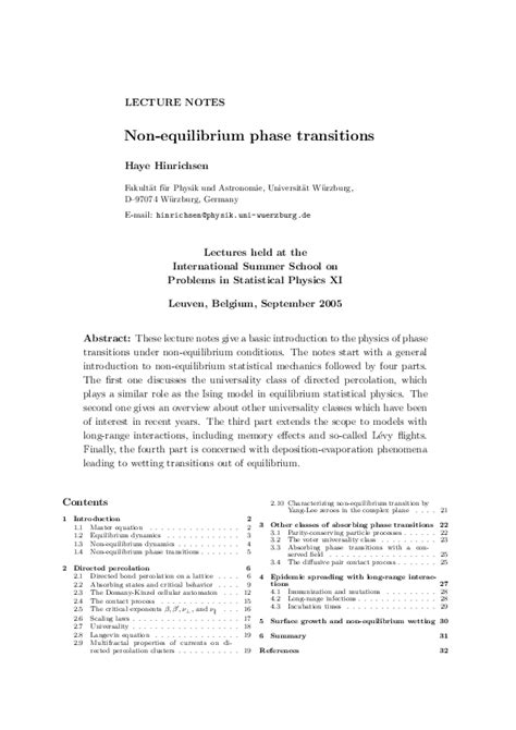 Pdf Non Equilibrium Phase Transitions