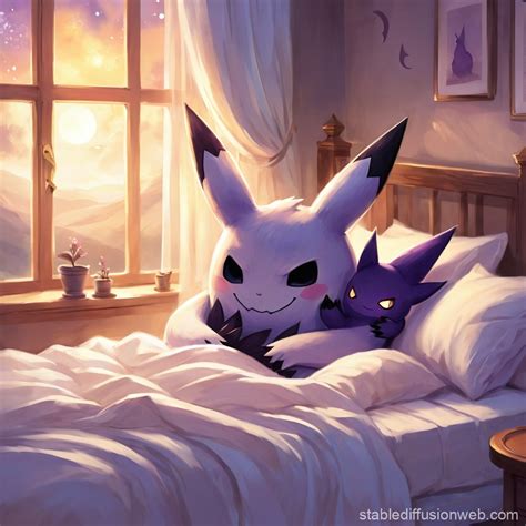 Mimikyu Hugging Gengar In Bed Prompts Stable Diffusion Online