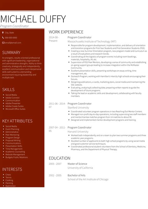 Program Coordinator Resume Samples And Templates Visualcv