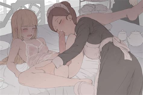 Futanari Sama And Hair Bun Maid Original Drawn By Mdfan Danbooru