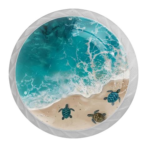 Blue Sea Beach Turtle Drawer Knobs 4 Piece Set Decorative Kitchen Knobs Pattern Cabinet Drawer