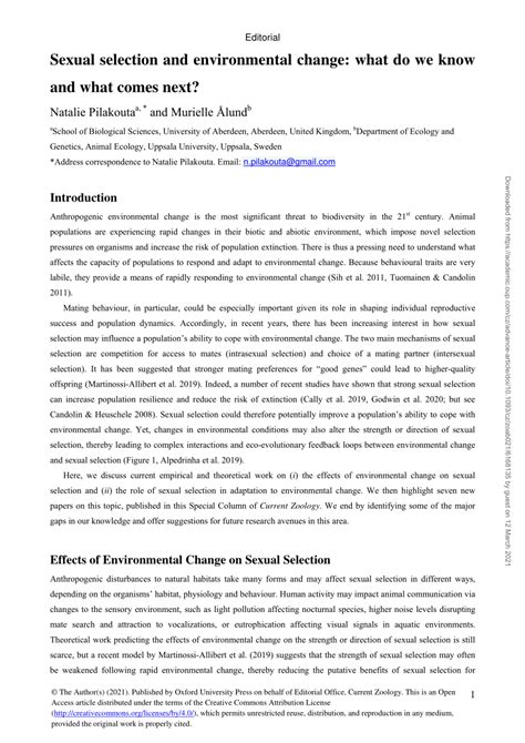 PDF Sexual Selection And Environmental Change What Do We Know And What Comes Next