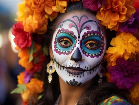 Premium Ai Image Woman In Vibrant Calavera Makeup Celebrates The Day