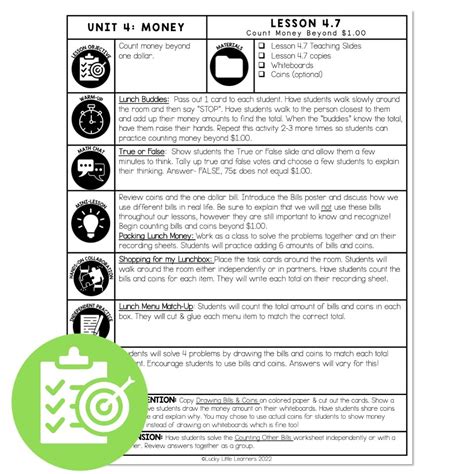 Lucky To Learn Math Count Money Beyond One Dollar Lesson 47 Lesson Plan Lucky Little