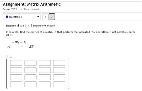 Solved Assignment Matrix Arithmetic Score 225 416