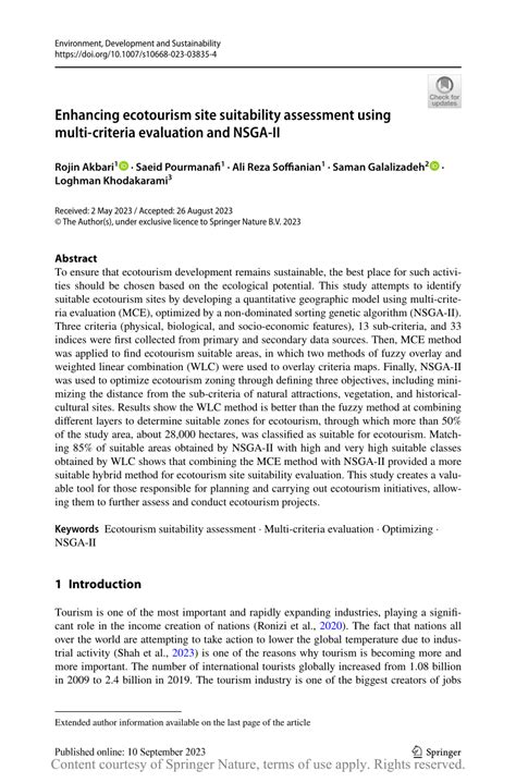 Enhancing Ecotourism Site Suitability Assessment Using Multi Criteria Evaluation And Nsga Ii