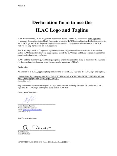 Fillable Online Declaration Form To Use The Ilac Logo And Tagline Fax