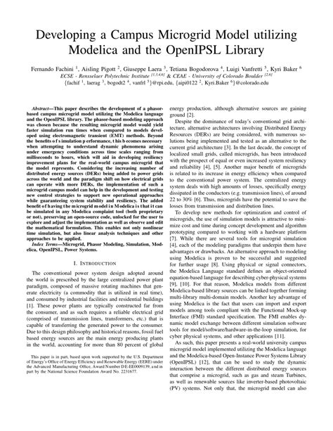 Pdf Developing A Campus Microgrid Model Utilizing Modelica And The Openipsl Library