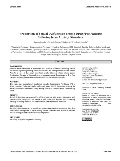 Proportion Of Sexual Dysfunction Among Drug Free Patients Suffering From Anxiety Disorders Pdf Proportion Of Sexual Dysfunction Among Drug Free Patients Suffering From Anxiety Disorders Pdf