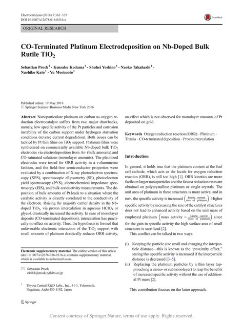 Co Terminated Platinum Electrodeposition On Nb Doped Bulk Rutile Tio2 Request Pdf