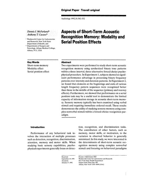 Pdf Aspects Of Short Term Acoustic Recognition Memory Modality And