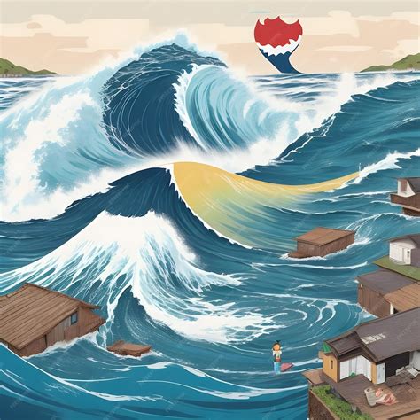 Premium Ai Image World Tsunami Day Drawing Illustration Tsunami Wave