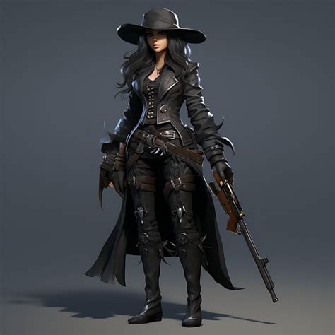 Premium Photo 3d Character Female Witch Hunter Sleek Dark Holding A