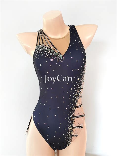 Joycan Synchronized Swimming Suits Girls Women Black Rhinestones