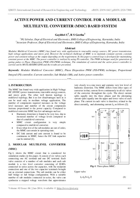 Pdf Active Power And Current Control For A Modular Multilevel Converter Mmc Based System