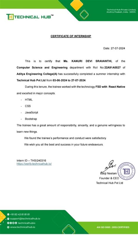 Devi Sravanthi Kanuri On Linkedin Internship Technicalhub Html Css