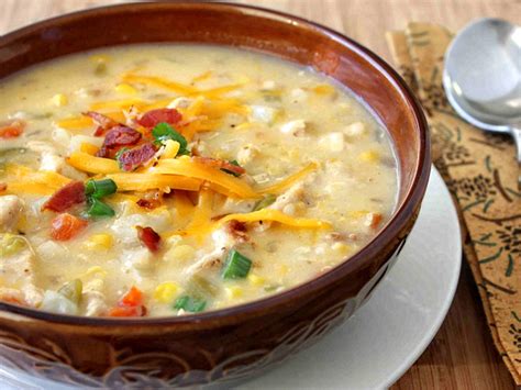 Chicken Corn And Potato Chowder With Green Chiles And Cheddar Cheese