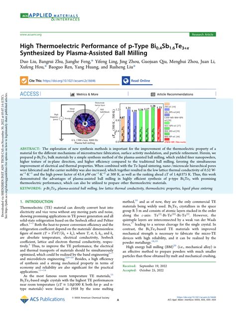 Pdf High Thermoelectric Performance Of P Type Bi 04 Sb 16 Te 3 X