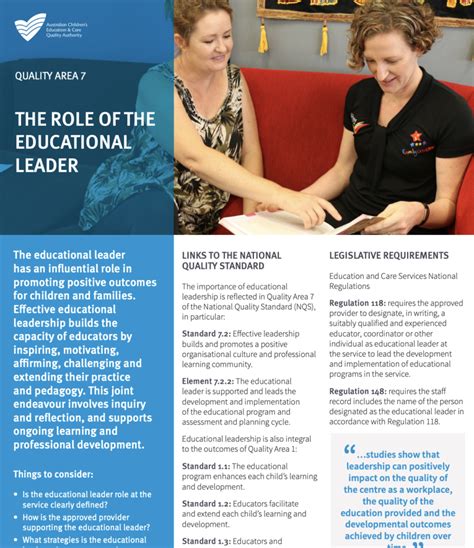 Acecqa Information Sheet Qa7 The Role Of The Educational Leader