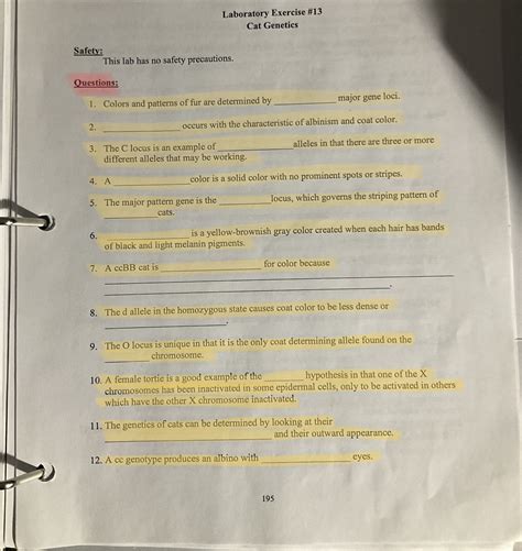 Solved Laboratory Exercise 13 Cat Genetics Objective This