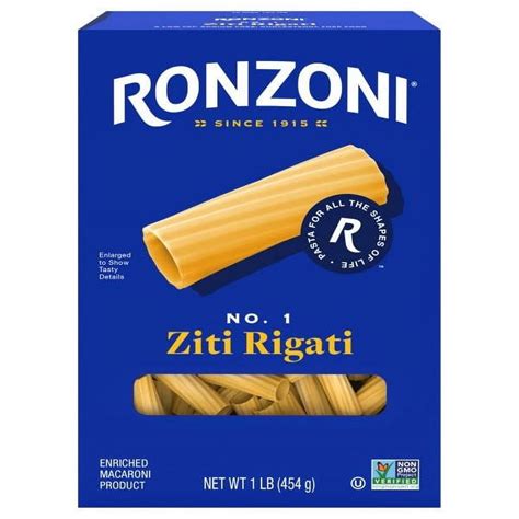 Ronzoni Ziti Rigati 16 Oz Ridged Tubed Pasta Non Gmo Pack Of 4
