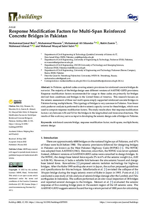 Pdf Response Modification Factors For Multi Span Reinforced Concrete Bridges In Pakistan
