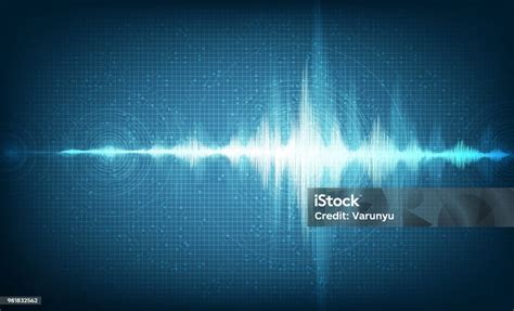 하이테크 디지털 사운드 웨이브 저와 Hight 리히터 규모 빛 파란색 배경 기술 및 지진 파도 다이어그램 개념 음악 스튜디오와