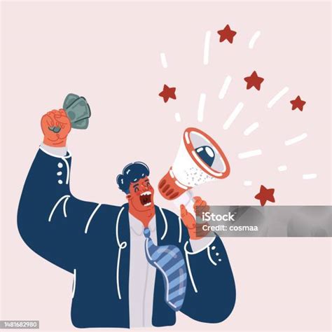 돈을 들고 확성기로 외치는 남자의 특별 제안의 벡터 그림 사용자 알림 및 경고 개념에 대한 스톡 벡터 아트 및 기타 이미지