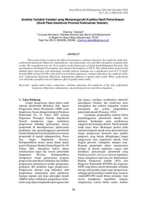 Pdf Analisis Variabel Variabel Yang Mempengaruhi Kualitas Hasil