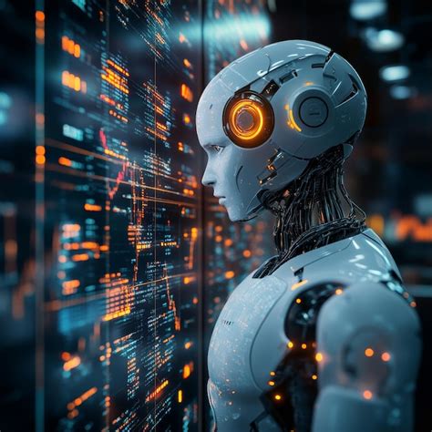 Robot Analyzing Data Premium Ai Generated Image