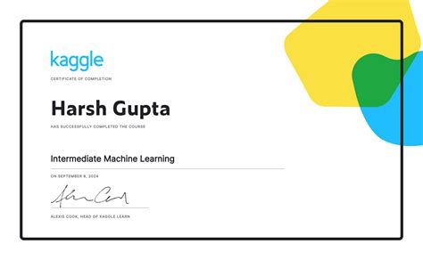 harsh gupta completed the intermediate machine learning course on kaggle