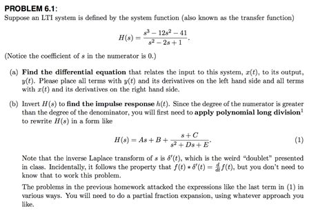 Solved Suppose An LTI System Is Defined By The System Chegg Com