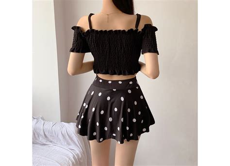 당일출고 블랙 땡땡이 스모크 오프숄더 비키니 수영복 모노키니